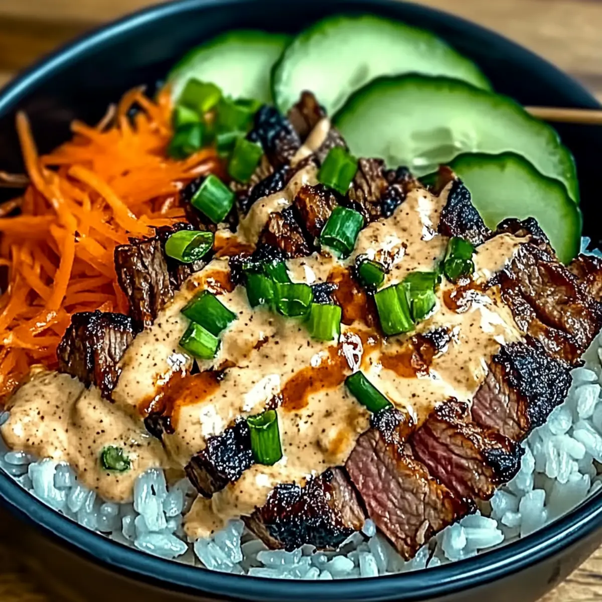 Irresistible Korean BBQ Steak Rice Bowls with Spicy Cream Sauce