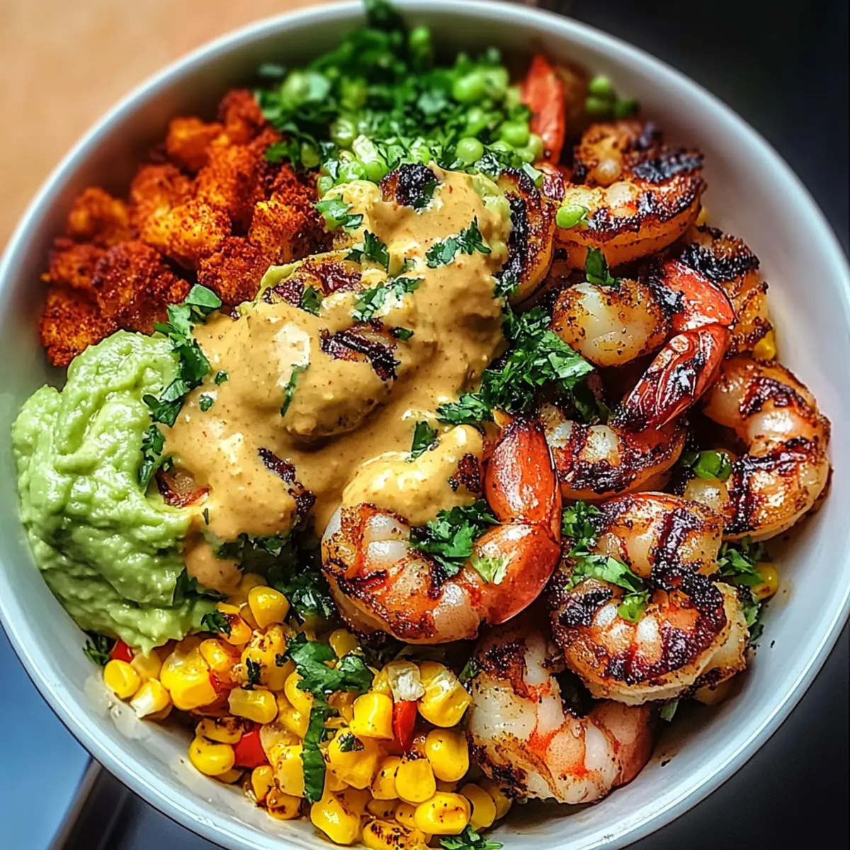 Irresistible Grilled Shrimp Bowl with Avocado & Corn Salsa