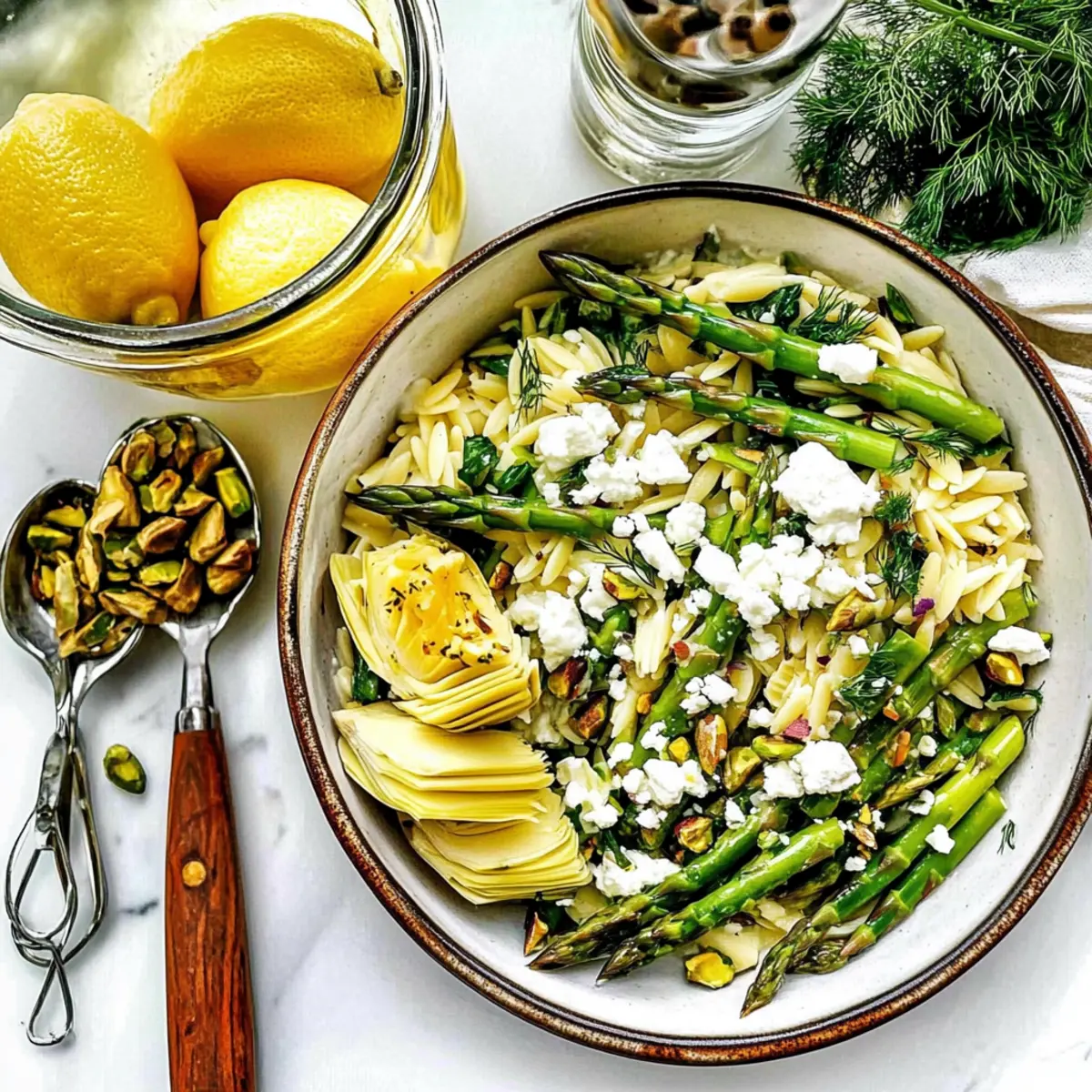 Easy Orzo Salad with Asparagus, Artichoke Hearts and Feta