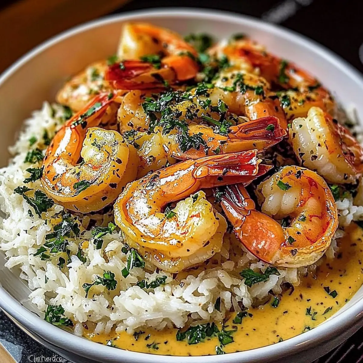Ultimate Creamy Herb Rice with Garlic Butter Shrimp Bowl